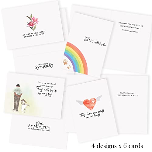 24 Loss of Pet Sympathy Card Set with Envelopes - Hat Acrobat Pet Sympathy Cards Bulk of 24 Cats, Beloved Pets, and Dog Sympathy Card with a Short Message - Thoughtful Pet Sympathy Card to Send out Your Personal Condolences (24)