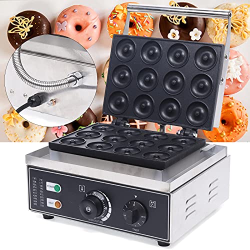 Donut Maker Machine Electric Doughnut Baker Maker Machine 110V Commercial Use Nonstick, Temperature 122-572℉,Commercial Waffle for Restaurant and Home Use (12 Holes Donut Maker)