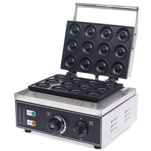 Donut Maker Machine Electric Doughnut Baker Maker Machine 110V Commercial Use Nonstick, Temperature 122-572℉,Commercial Waffle for Restaurant and Home Use (12 Holes Donut Maker)