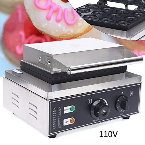 Donut Maker Machine Electric Doughnut Baker Maker Machine 110V Commercial Use Nonstick, Temperature 122-572℉,Commercial Waffle for Restaurant and Home Use (12 Holes Donut Maker)