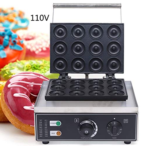 Donut Maker Machine Electric Doughnut Baker Maker Machine 110V Commercial Use Nonstick, Temperature 122-572℉,Commercial Waffle for Restaurant and Home Use (12 Holes Donut Maker)