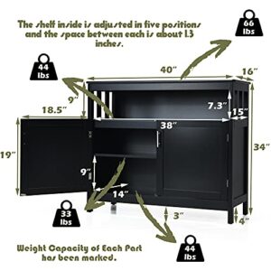 LOKO Buffet Cabinet with Storage, Bar Cabinet with Five-Position Adjustable Shelf, Wine Cabinet Sideboard Console Table, 40 x 16 x 34 inches (Black)