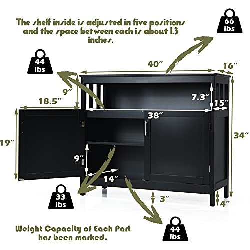 LOKO Buffet Cabinet with Storage, Bar Cabinet with Five-Position Adjustable Shelf, Wine Cabinet Sideboard Console Table, 40 x 16 x 34 inches (Black)