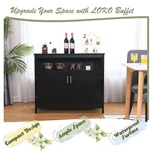 LOKO Buffet Cabinet with Storage, Bar Cabinet with Five-Position Adjustable Shelf, Wine Cabinet Sideboard Console Table, 40 x 16 x 34 inches (Black)