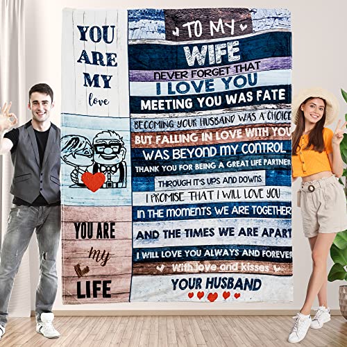 Gifts for Wife Mother's Day Anniversary Valentines, Personalized Throw Blanket Romantic I Love You Wedding Gifts to My Wife,Ultra-Soft Micro Fleece Blankets Soft Bedding Sofa