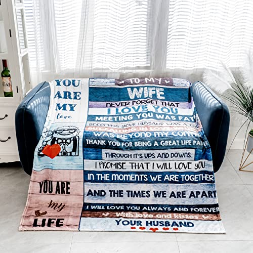 Gifts for Wife Mother's Day Anniversary Valentines, Personalized Throw Blanket Romantic I Love You Wedding Gifts to My Wife,Ultra-Soft Micro Fleece Blankets Soft Bedding Sofa