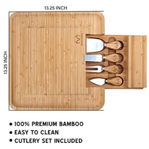 Realtree Bamboo Charcuterie Cheese Board & Knife Set, Serving Platter Tray with Cutlery Set, Housewarming Gifts, Entertaining, Cheese Serving Plate, Large Cheese Charcuterie Board