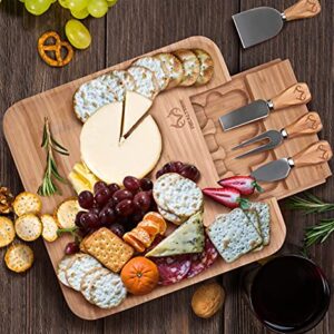 Realtree Bamboo Charcuterie Cheese Board & Knife Set, Serving Platter Tray with Cutlery Set, Housewarming Gifts, Entertaining, Cheese Serving Plate, Large Cheese Charcuterie Board