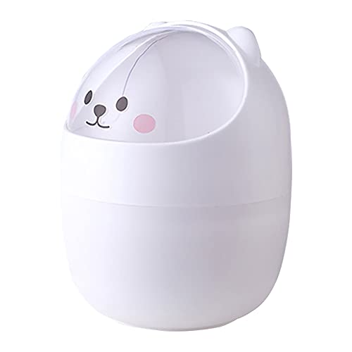 XIDAJIE Cartoon Desktop Trash Can, Cute Bear Shape Trash Can Mini Clamshell Small Waste Paper Basket for Bathroom Kitchen Home Office Dorm Kids Room