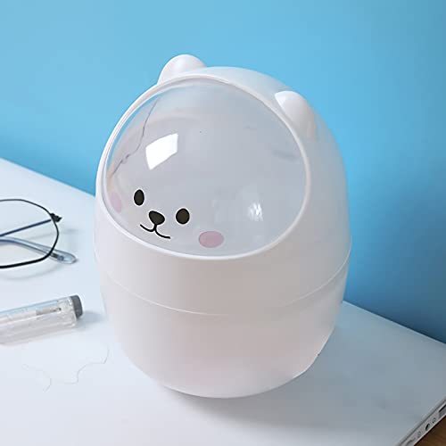 XIDAJIE Cartoon Desktop Trash Can, Cute Bear Shape Trash Can Mini Clamshell Small Waste Paper Basket for Bathroom Kitchen Home Office Dorm Kids Room