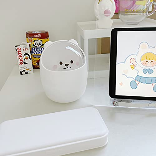 XIDAJIE Cartoon Desktop Trash Can, Cute Bear Shape Trash Can Mini Clamshell Small Waste Paper Basket for Bathroom Kitchen Home Office Dorm Kids Room