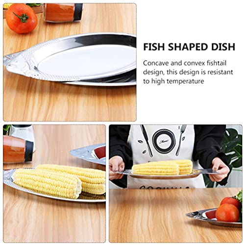 Cabilock Serving Platter Fish Platter Food Trays Stainless Steel Steamed Fish Plate Fish- shaped Plate Snack Appetizer Storage Tray for Home Restaurant Kitchen (39cm) Platters for Serving Food