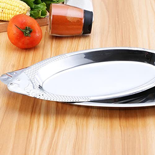 Cabilock Serving Platter Fish Platter Food Trays Stainless Steel Steamed Fish Plate Fish- shaped Plate Snack Appetizer Storage Tray for Home Restaurant Kitchen (39cm) Platters for Serving Food