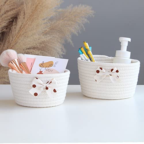 JIDOANCK Simple Hand Woven Cotton Rope Storage Basket, Large Capacity Storage Basket, Used for Mobile Books, Sundries, Cosmetics Beige M