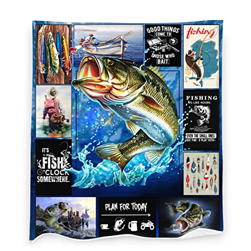 Bass Fishing Throw Blankets Ultra Soft Flannel Blanket Warm Cozy Couch Sofa Bed Decor for All Seasons