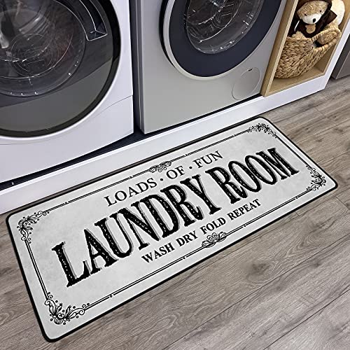 ROMAMIGO Laundry Room Rug Runner Non Slip Laundry Mats Mudroom Runner Farmhouse Kitchen Floor Mat Bathroom Laundry Room Decor Accessories(Grey, 20 X 47 inch)