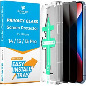 power theory privacy screen protector for iphone 14, iphone 13, iphone 13 pro tempered glass anti spy protection with easy install tray