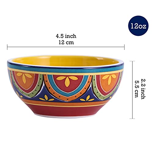 Bico Tunisian Dessert Bowls Set of 6, Ceramic, 12oz, for Ice Cream, Salad, Cereal, Dipping Sauce, Microwave & Dishwasher Safe