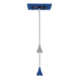 Snow Joe SJBLZD-ECM-LED-2-SJB 4-in-1 Telescoping Snow Broom + Ice Scraper | 18-Inch Foam Head | Headlights (2-Pack, Blue)