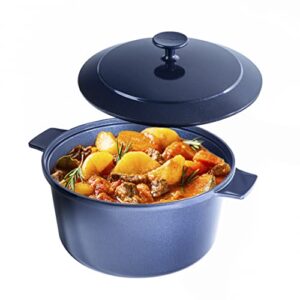 granitestone dutch oven, 6.5 quart ultra nonstick enameled lightweight aluminum dutch oven pot with lid, round 6.5 qt. stock pot, dishwasher & oven safe, induction capable, 100% pfoa free, cobalt blue