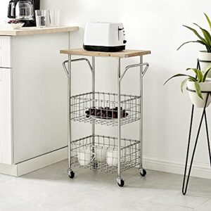 firstime & co. silver trenton kitchen storage cart, mobile shelving unit storage utility cart kitchen, bathroom, nursery, metal wood, farmhouse, 18.75 x 12.5 x 31 inches, 31 in. x 18.75 in. (70419)