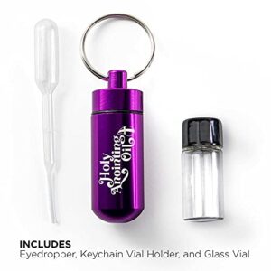 Anointing Oil Bottle Accessory Kit, Purple Keychain Container, Plastic Eyedropper & Small Empty Glass Vial, Screw Top Metal Holder, Protective Travel Set for Holy Oils, Botellas Para Aceite Ungido