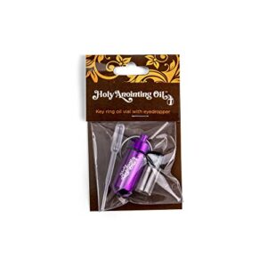 Anointing Oil Bottle Accessory Kit, Purple Keychain Container, Plastic Eyedropper & Small Empty Glass Vial, Screw Top Metal Holder, Protective Travel Set for Holy Oils, Botellas Para Aceite Ungido