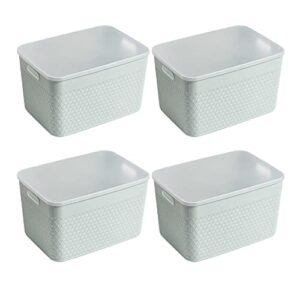 hanamya lidded storage bin organizer | storage organizing container, 16 liter, set of 4, mint