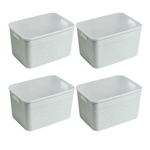 HANAMYA Lidded Storage Bin Organizer | Storage Organizing Container, 16 Liter, Set of 4, Mint