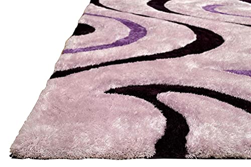 HR HANDCRAFT RUGS shag Rug, 3-D Hand Carved Shaggy Lilac/Purple/Black