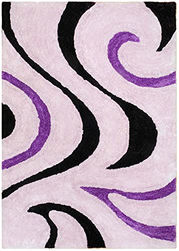 HR HANDCRAFT RUGS shag Rug, 3-D Hand Carved Shaggy Lilac/Purple/Black