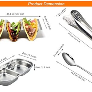 2 Packs, Taco Holders Set, Stainless Steel Taco Racks With Handles, Hold up to 3 taco, Oven Grill Dishwasher Safe, 2 Spoons, 2 Sauce cups, 2 Food tongs