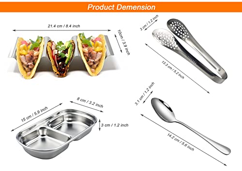 2 Packs, Taco Holders Set, Stainless Steel Taco Racks With Handles, Hold up to 3 taco, Oven Grill Dishwasher Safe, 2 Spoons, 2 Sauce cups, 2 Food tongs