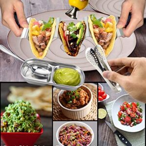 2 Packs, Taco Holders Set, Stainless Steel Taco Racks With Handles, Hold up to 3 taco, Oven Grill Dishwasher Safe, 2 Spoons, 2 Sauce cups, 2 Food tongs