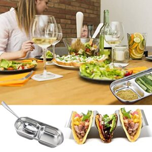 2 Packs, Taco Holders Set, Stainless Steel Taco Racks With Handles, Hold up to 3 taco, Oven Grill Dishwasher Safe, 2 Spoons, 2 Sauce cups, 2 Food tongs