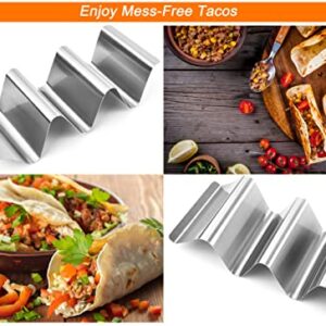 2 Packs, Taco Holders Set, Stainless Steel Taco Racks With Handles, Hold up to 3 taco, Oven Grill Dishwasher Safe, 2 Spoons, 2 Sauce cups, 2 Food tongs