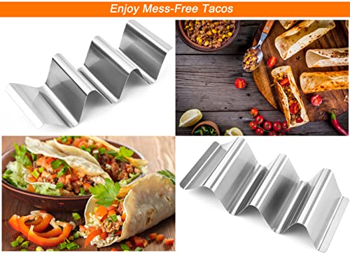 2 Packs, Taco Holders Set, Stainless Steel Taco Racks With Handles, Hold up to 3 taco, Oven Grill Dishwasher Safe, 2 Spoons, 2 Sauce cups, 2 Food tongs