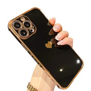 niufoey compatible with iphone 13 pro max case with camera protection,luxury plating love heart phone case women men girl,soft tpu bumper with small love pattern shockproof cover 6.7 inch-black