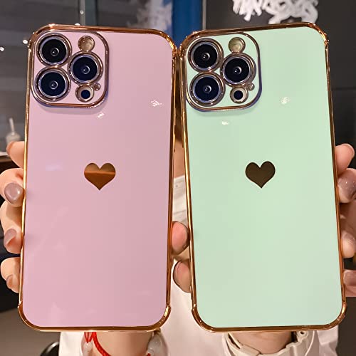 niufoey Compatible with iPhone 13 Pro Max Case with Camera Protection,Luxury Plating Love Heart Phone Case Women Men Girl,Soft TPU Bumper with Small Love Pattern Shockproof Cover 6.7 inch-Black