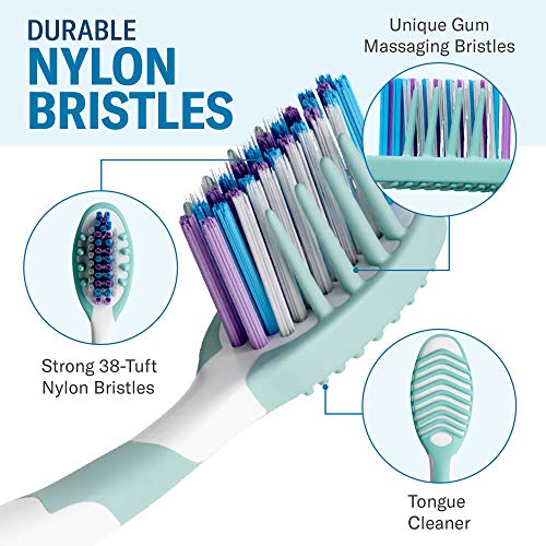 Reusable Toothbrushes, Individually Wrapped Medium Soft Standard Classic Brushes with Nylon Bristles for Dental Health, Oral Hygiene Tooth Care - 6 Pack by Blasting Health