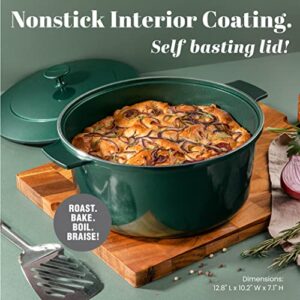 Granitestone Dutch Oven, 5 Quart Ultra Nonstick Enameled Lightweight Aluminum Dutch Oven Pot with Lid, Round 5 Qt. Stock Pot, Dishwasher & Oven Safe, Induction Capable, 100% PFOA Free, Emerald Green