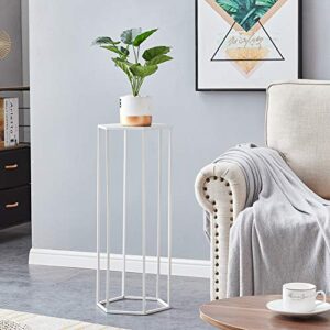 Mxfurhawa 27.55in Set of 3 Metal Plant Stand White Nesting Display End Table High Hexagon Rack Indoor Flower Holder Corner Planter Pot Rack Living Room & Patio Decor H19/23/27 Hexgon White