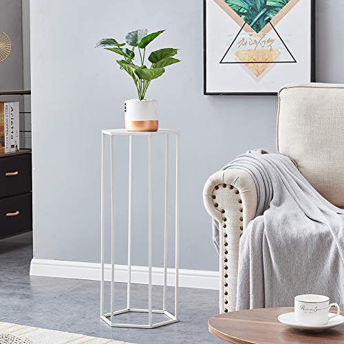 Mxfurhawa 27.55in Set of 3 Metal Plant Stand White Nesting Display End Table High Hexagon Rack Indoor Flower Holder Corner Planter Pot Rack Living Room & Patio Decor H19/23/27 Hexgon White