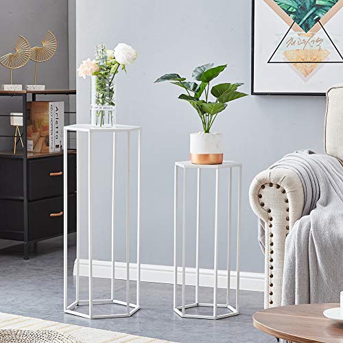 Mxfurhawa 27.55in Set of 3 Metal Plant Stand White Nesting Display End Table High Hexagon Rack Indoor Flower Holder Corner Planter Pot Rack Living Room & Patio Decor H19/23/27 Hexgon White