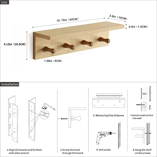 XAOMLP Entrance Coat Rack ，Coat Hooks, Wall-Mounted Wooden Hook Rack, Wall-Mounted Shelves are Very Suitable for Your Entrance, mud Room, Bathroom, etc(1pcs)