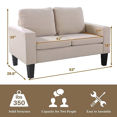 Nathaniel Home Upholstered Loveseat Sofa Couch with Solid Wood Frame and Breathable Linen Microfiber Fabric, for Living Room and Small Apartment, Beige