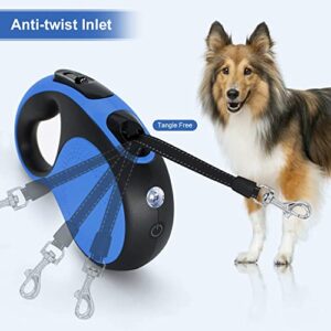 Retractable Dog Leash with Rechargeable LED Light for Night Walks, Newnique 16FT Dog Walking Leash with Chew Proof Cable, for Dog ups to 66lbs(Black Blue)