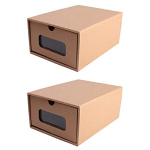 houseen shoes box, 2 pack, waterproof paper cardboard, stackable, stackable storage boxes, transparent window(brow)