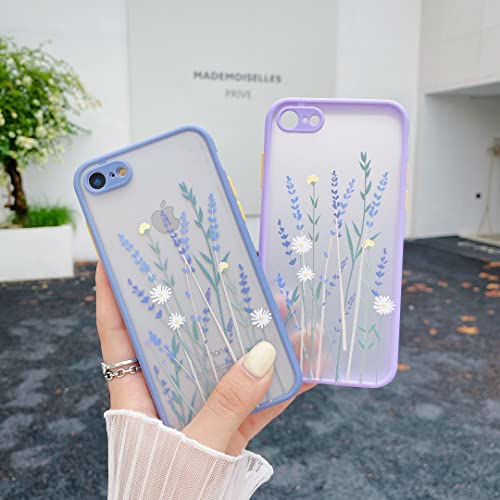 HJWKJUS Compatible with iPhone 6/6s for Girl Woman, Floral Flower Pattern Slim Design, Protective Hard PC Back with Soft Shockproof TPU Bumper Phone Case for iPhone 6/6s- Purple