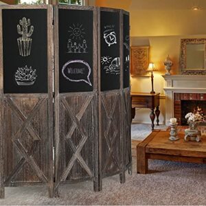 5.8Ft Tall Wood Room Divider with Chalkboard Panels, 4 Panel Rustic Folding Privacy Screens Room Divider, Partition Wall dividers for Rooms, Room Separator, Folding Screen, Rustic Barnwood, Brown